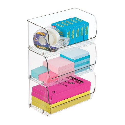 Mdesign Small 7" Plastic Stackable Office Storage Organizer Bin - 3 ...