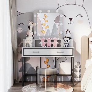 Vanity Desk with Lighted Mirror, 3 Color Dimmable Hollywood Makeup ...