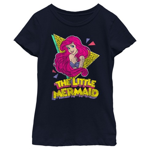Girl's The Little Mermaid Retro Ariel T-shirt - Navy Blue - Large : Target