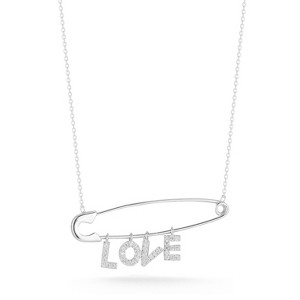 Sphera Milano Sterling Silver Safety Pin LOVE Necklace Silver 17" : Target