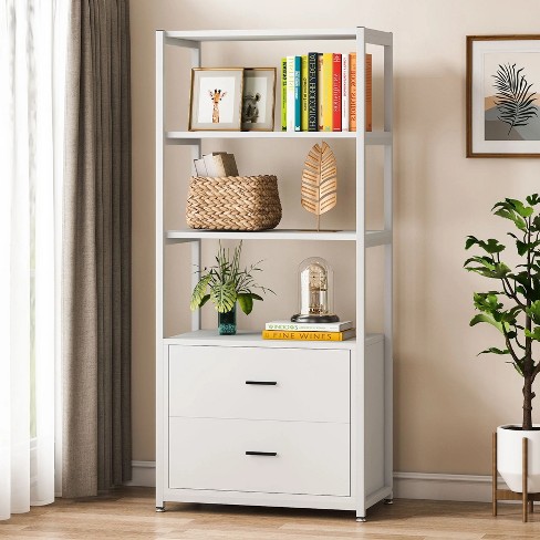 Hommoo 4-tier Bookshelf, Display Bookcase With 2 Drawers White : Target