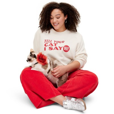 Adult "tell Your Cat I Say Hi "crewneck Sweatshirt - Cream - The Cuddle ...