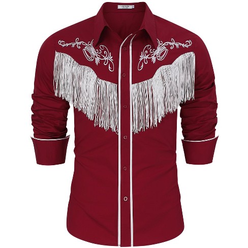 Yesfashion Men's Western Cowboy Fringe Shirts Long Sleeve Embroidered ...