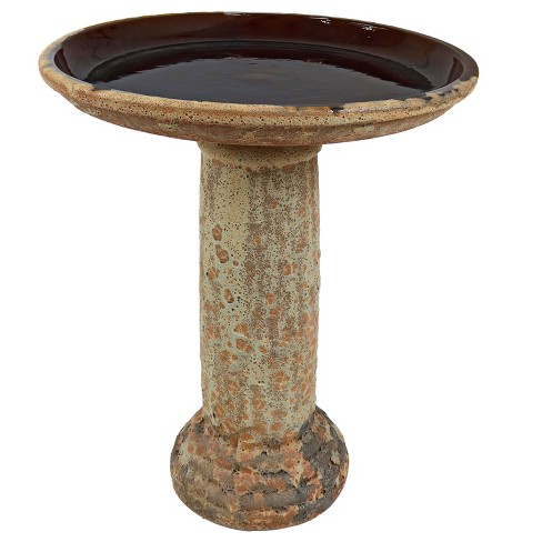 Sunnydaze Toulon Ceramic Bird Bath With Lava Finish - Brown Glazed Bowl ...