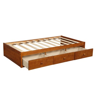 Twin Size Wood Platform Storage Bed With 3 Drawers Oak-modernluxe : Target