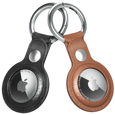 Vena 2 Pack Leather Case For Apple Airtag Holder Keychain Cover - Black ...
