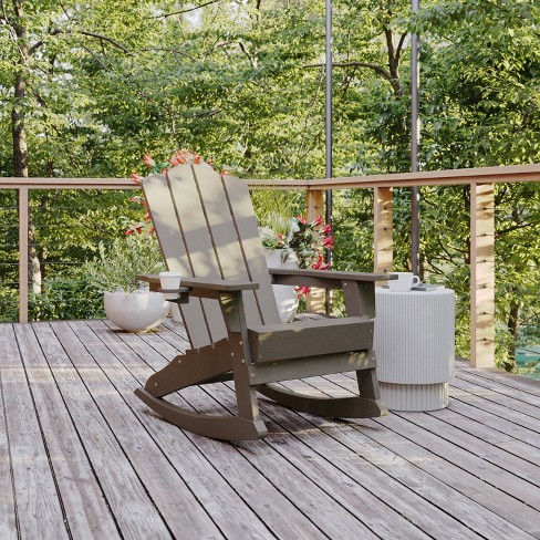 Flash Furniture Newport Adirondack Rocking Chair With Cup Holder ...