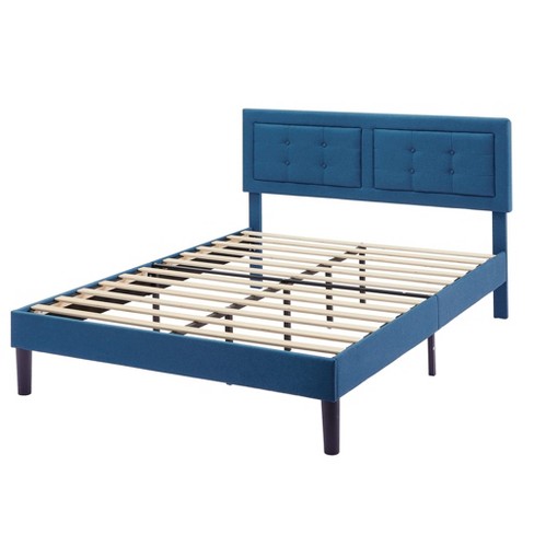 Vecelo Blue Upholstered Bed Wood And Metal Frame Queen Platform Bed ...