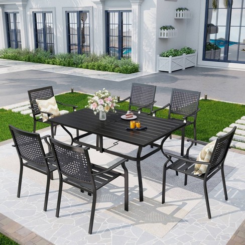 7pc Outdoor Dining Set With Stackable Chairs & E-coated Metal Table ...