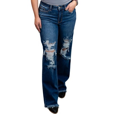 Women's Distressed Mid Rise Dad Jeans - Judy Blue 5 : Target