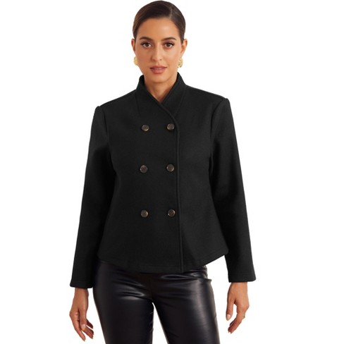 Allegra K Women's Double Breasted Stand Collar Winter Casual Short ...