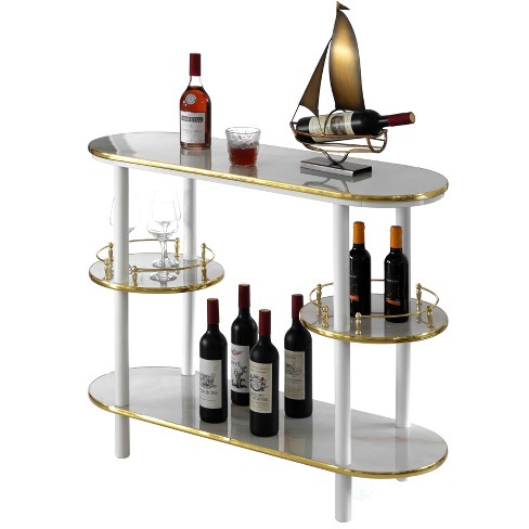 Fabulaxe Modern Display Wooden Console Bar With Tiered Open Shelves ...
