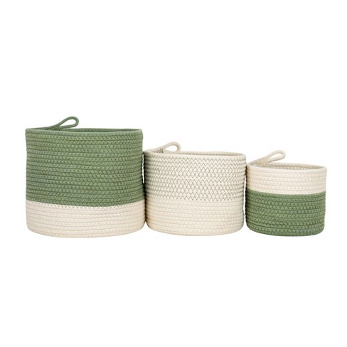 Set Of 3 Color Block Baskets Green Cotton By Foreside Home & Garden ...