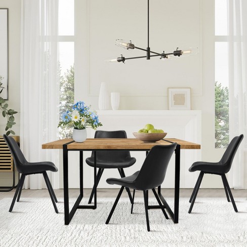 5pcs Dining Table Set, Large Size Dining Table With 4 Black Upholstered ...