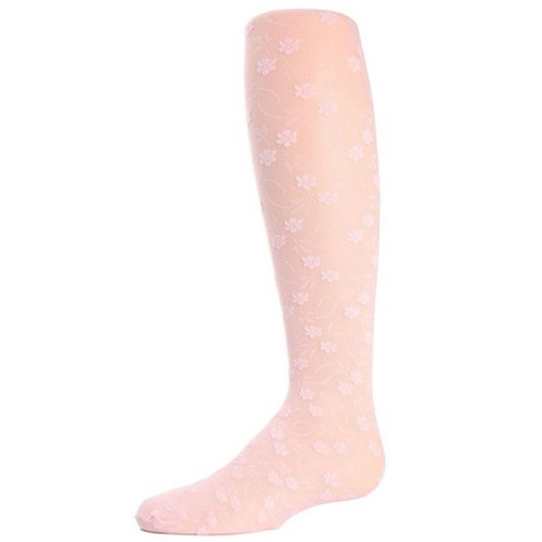 Memoi Sweet Blossoms Girls Sheer Floral Lace Pantyhose Light Pink 8-10 ...