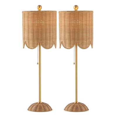 Jonathan Y Celerie (set Of 2) 27.5" Coastal Rattan Scalloped Buffet ...