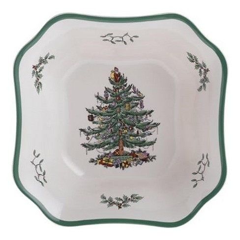 Spode Christmas Tree Square Salad Bowl, 9.5 Inch Ceramic Salad Bowl ...