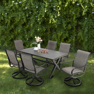 7pc Patio Set With Steel Table & 360 Swivel Sling Arm Chairs - Captiva ...