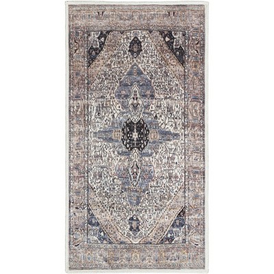 Nourison Washable Brilliance 2' X 4' Ivory Blue Vintage Indoor Bathroom ...