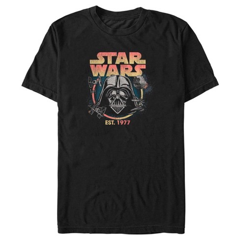 Men's Star Wars: A New Hope Distressed Darth Vader Est. 1977 Logo T ...