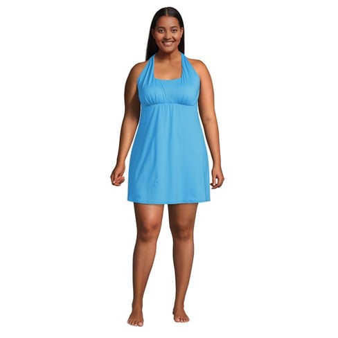 Lands' End Women's Chlorine Resistant Square Neck Halter Swim Dress One ...