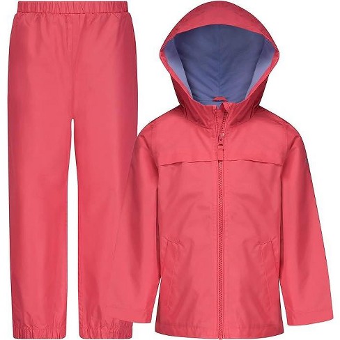 London Fog Girl's Waterproof Hooded Jacket And Pant Rainsuit Set, Pink ...