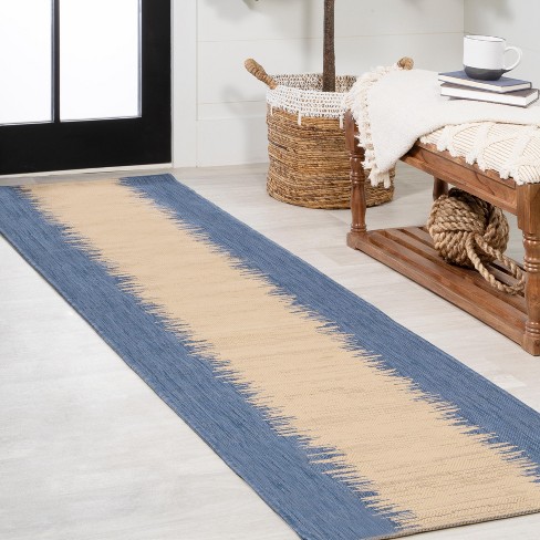 2' X 10' Tavira Modern Strie' Indoor/outdoor Runner Rug, Blue/beige ...