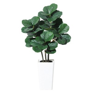 Tall Artificial Fiddle Leaf Fig Tree in White Planter – Realistic Faux ...