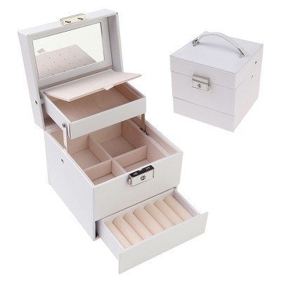 Unique Bargains Portable Travel Jewelry Box With Mirror Pu Leather ...