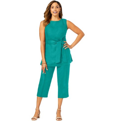Jessica London Women's Plus Size 2-piece Linen Capri Set - 26 ...