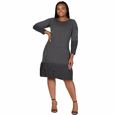 24seven Comfort Apparel Plus Size Ribbed Knit Long Sleeve Split Hem ...