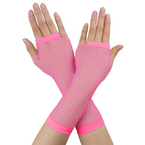 Allegra K Women's Mesh Fingerless Fishnet Gloves Light Pink Long-1 Pair ...