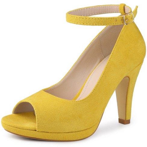 Perphy Women's Platform Peep Toe Ankle Strap Stiletto Heel Pumps Yellow ...