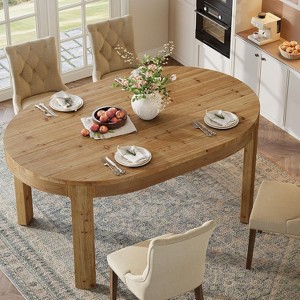 Lantine 55" Solid Wood Oval Dining Table for 4, Rustic Kitchen Table ...