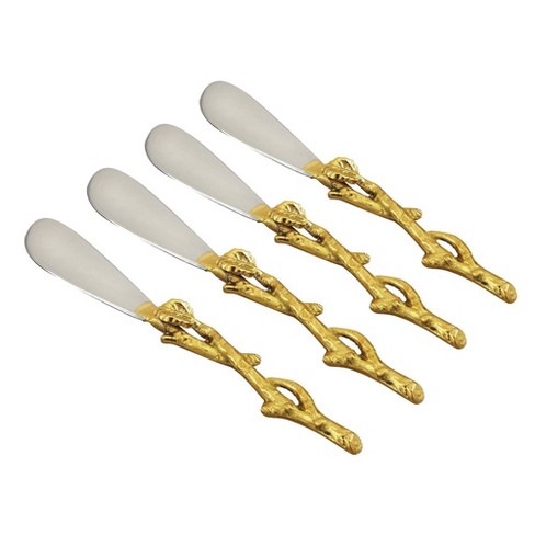 Jiallo Gilt Leaf 4-pc Pate Knives Set (gold Finish Leaf/hammered Steel ...