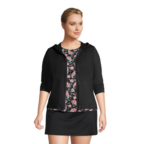 Lands' End Women's Plus Size Hooded Full Zip Long Sleeve Rash Guard Upf ...