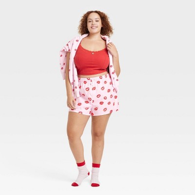 Women's Boxer Pajama Shorts - Colsie™ Pink/kisses 1x : Target