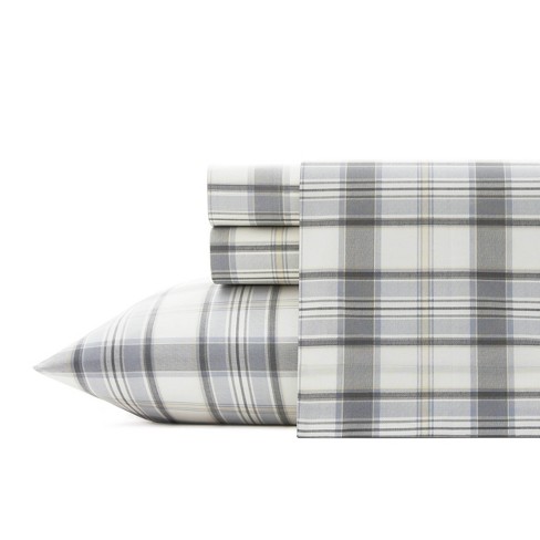 Twin Printed Pattern Percale Cotton Sheet Set Ivory Plaid - Eddie Bauer ...