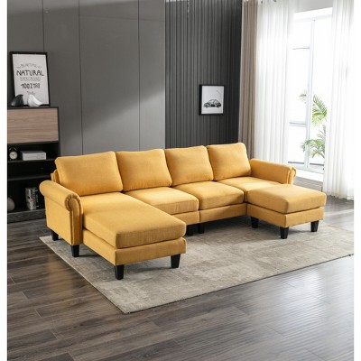 111" U-shape Convertible Sectional Sofa Couch With Movable Ottoman ...
