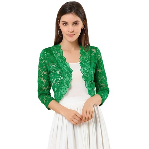 Inspire Chic Women's Elegant 3/4 Sleeve Sheer Floral Lace Open Front ...