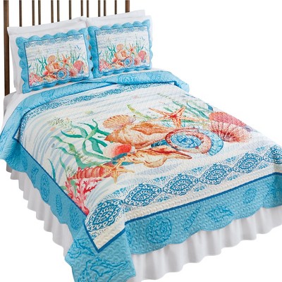 Collections Etc Coastal Seashell And Starfish Scalloped Edge Quilt King ...