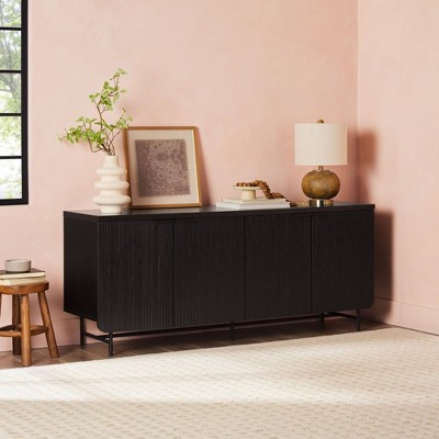 Corliving Lysander Sideboard Buffet With Fluted Doors Black: Mid ...