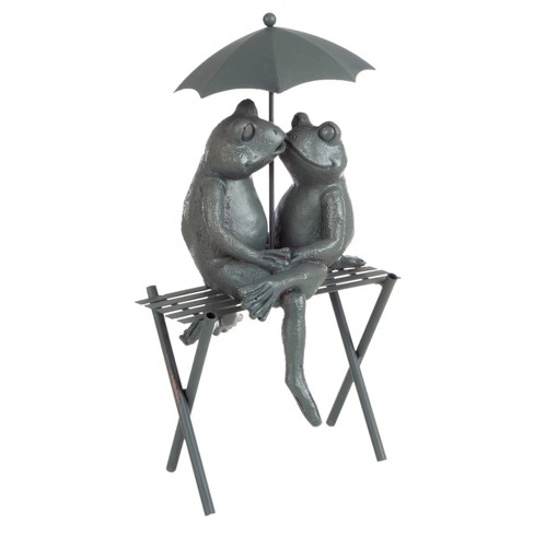 Nature Spring Small Frog Couple Under Umbrella Resin Garden Statue - 14 ...