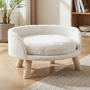 Elevated Dog Bed, Round Wood Frame Pet Bed for Small Dogs & Cats Indoor ...