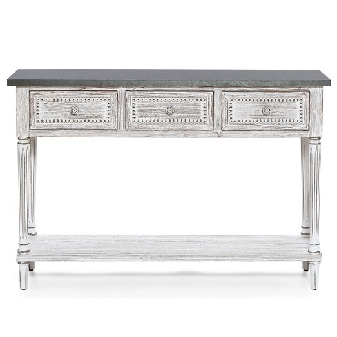 Luxenhome Distressed White Wood And Metal 3-drawer 1-shelf Console And ...
