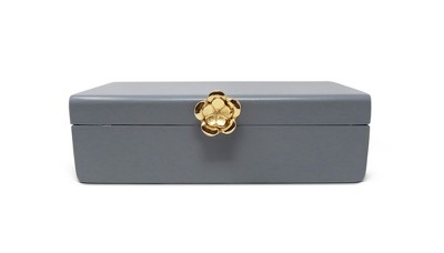 Classic Touch Grey Wood Decorative Box With Gold Flower Opener : Target