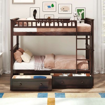 Xiyuyeu Full Over Full Bunk Bed With Drawers And Fence,loft Bed With Convertible Design For ...