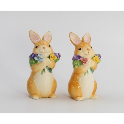 Kevins Gift Shoppe Ceramic Easter Bunny Rabbits With Flowers Salt And ...