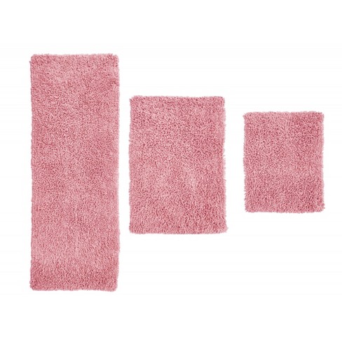 Set Of 3 Fantasia Bath Rug Collection Pink Cotton Shaggy Pattern Tufted ...