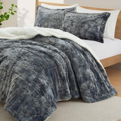 Peace Nest Dual-side Fluffy Faux Rabbit Fur Comforter Set, Plush Fuzzy ...
